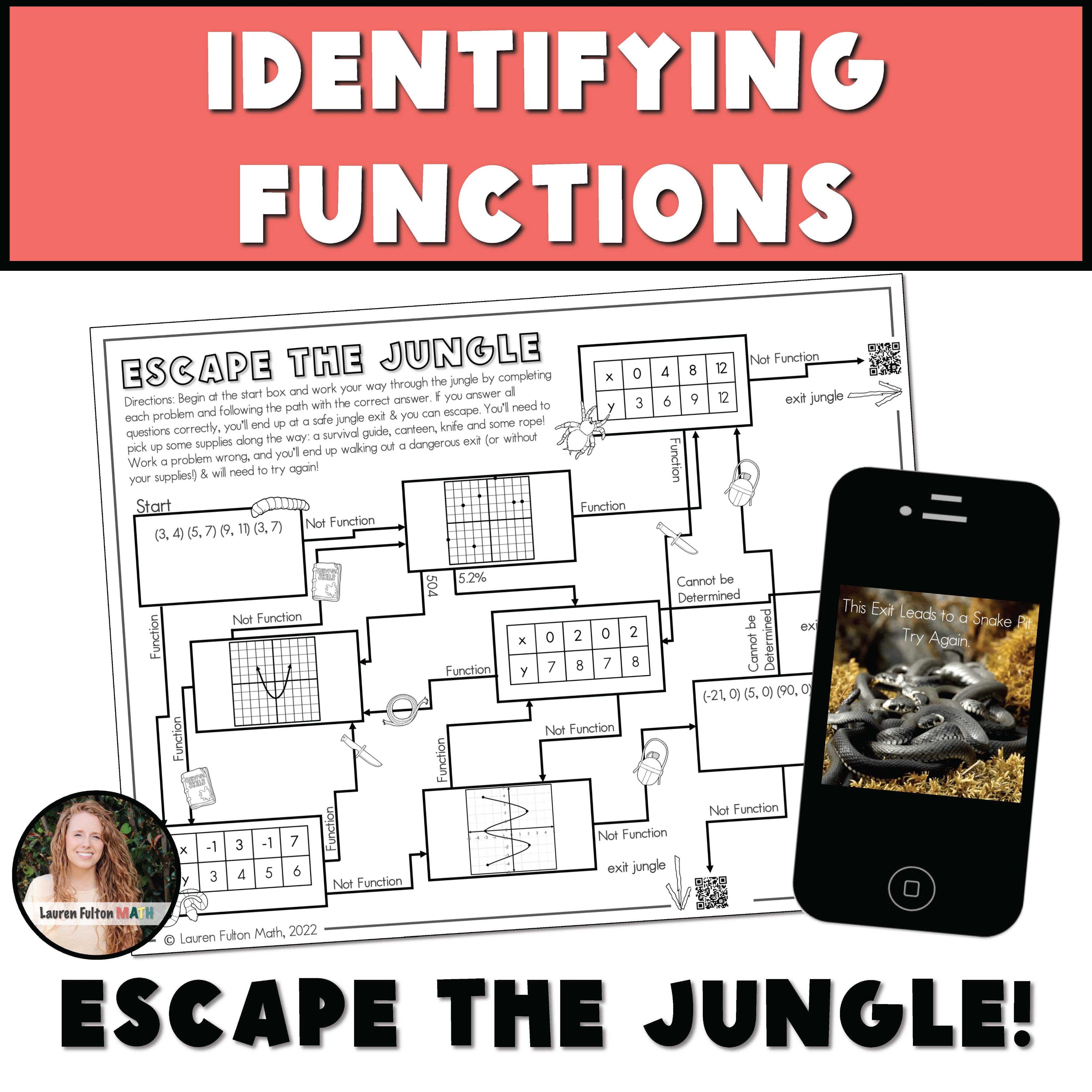 Identifying Functions Maze Activity 8th Grade Algebra 1 Game Worksh
