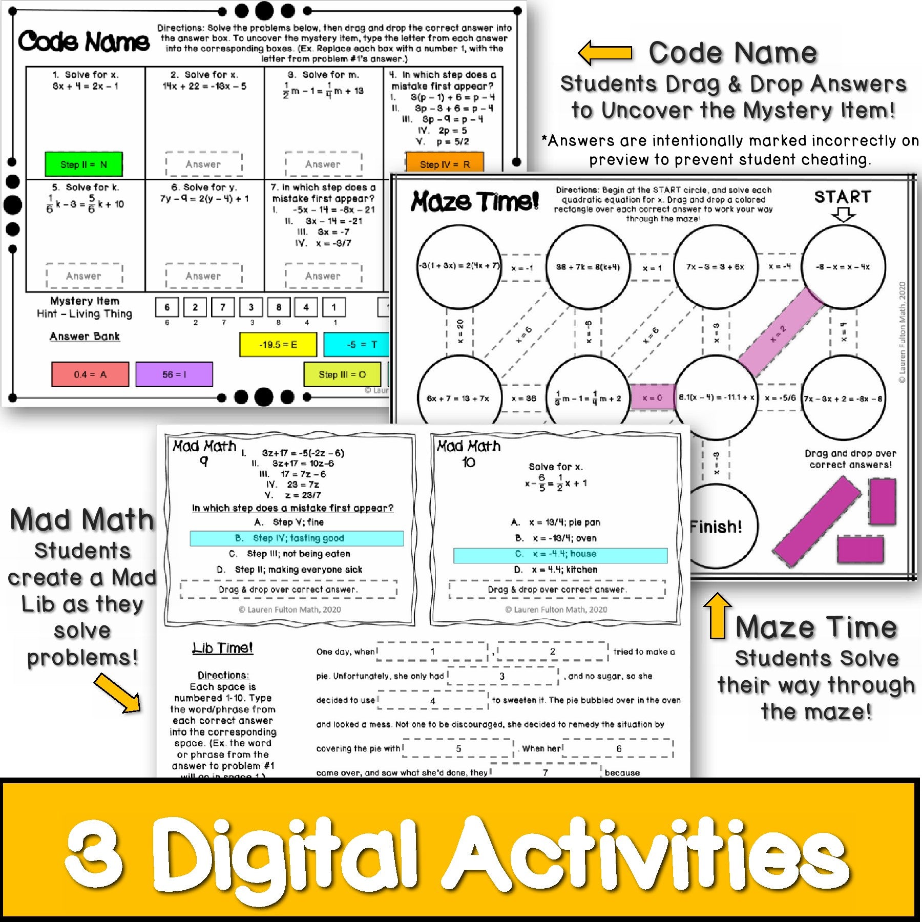 Solving Multi Step Equations Digital Activity Lauren Fulton Math