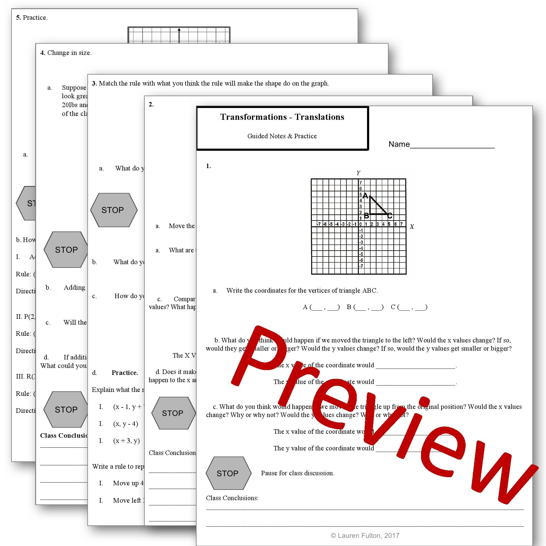 Transformations Activity And Guided Notes Bundle Lauren Fulton Math