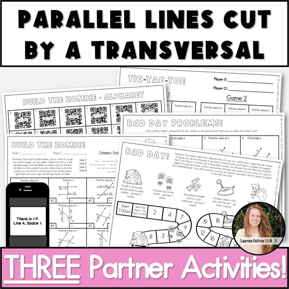 Parallel Lines Cut by a Transversal Activities | Partner Activities ...