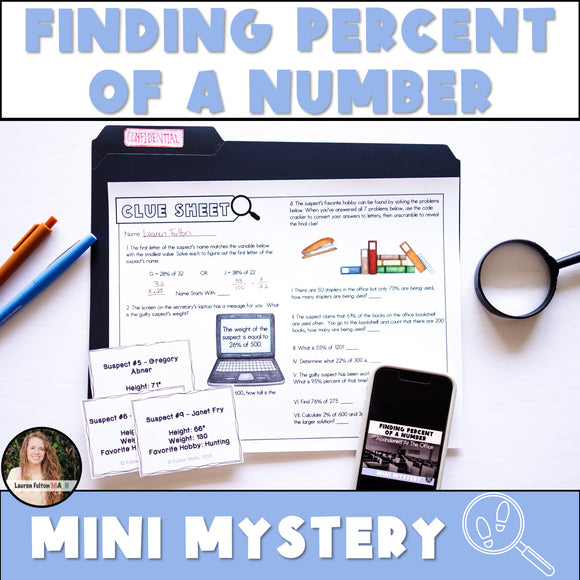 Finding Percent of a Number Mini Mystery 6th 7th Grade Activity ...
